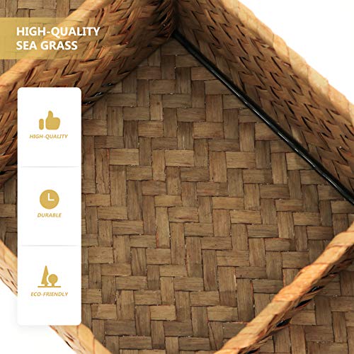 DOITOOL Sea Grass Basket Handwoven Water Hyacinth Storage Baskets 3- Section Wicker Cube Baskets Rectangular Sundries Organizer Caddy for Home Office