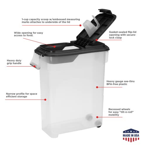 Buddeez Airtight Pet Food Storage Container - 50 QT/50 LB Capacity Dog Food Storage Container, Cat Food Container, Bird Seed Storage Container, Rolling Storage Bin, Air Tight with Handle & Scoop
