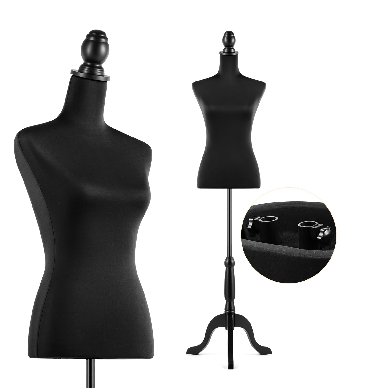 HAORUI Dress Form Mannequin Torso with Adjustable Tripod Stand, Pinnable Female Mannequin Body Manikin for Sewing, Dressmaker, Home Decor, Jewelry Display (Black)