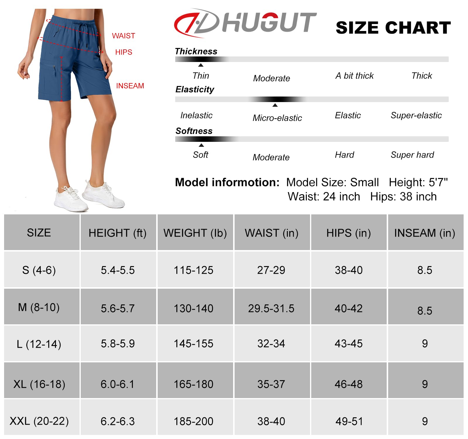 Women's Lightweight Hiking Cargo Shorts Quick Dry Athletic Shorts for Camping Travel Golf with Zipper Pockets Water Resistant Blue