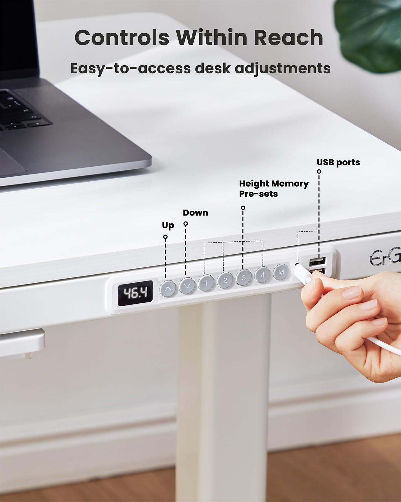 ErGear Dual Motor Electric Standing Desk with Drawers,48x24 Inch Whole-Piece Quick Install,Height Adjustable Stand up Sit Stand Home Office Ergonomic Workstation with USB Charging Ports(White)