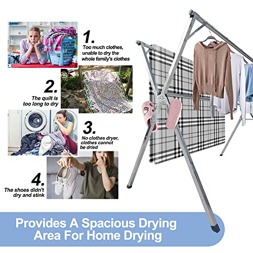 MRCTVG Upgrade 79 Inches Clothes Drying Rack, Premium Stainless Steel Adjustable and Foldable Laundry Drying Rack for Indoor Outdoor, with 20 Windproof Hooks