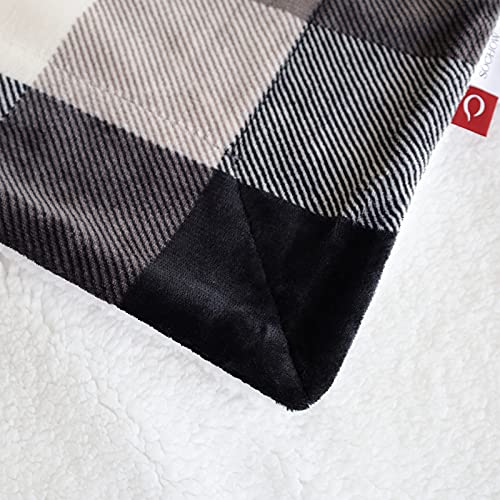 SOCHOW Buffalo Plaid Sherpa Fleece Throw Blanket, Double-Sided Checkered Super Soft Luxurious Bedding Blanket 50 x 60 inches, Black/White