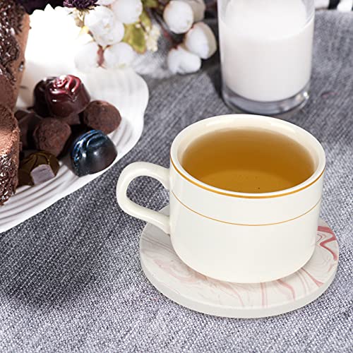 6 Pcs Cute Pink Marble Coasters with Holder Absorbent Ceramic Cup Coasters Best Decorative Round Cool Coaster Set Bar Modern Coasters Table Drink Coasters