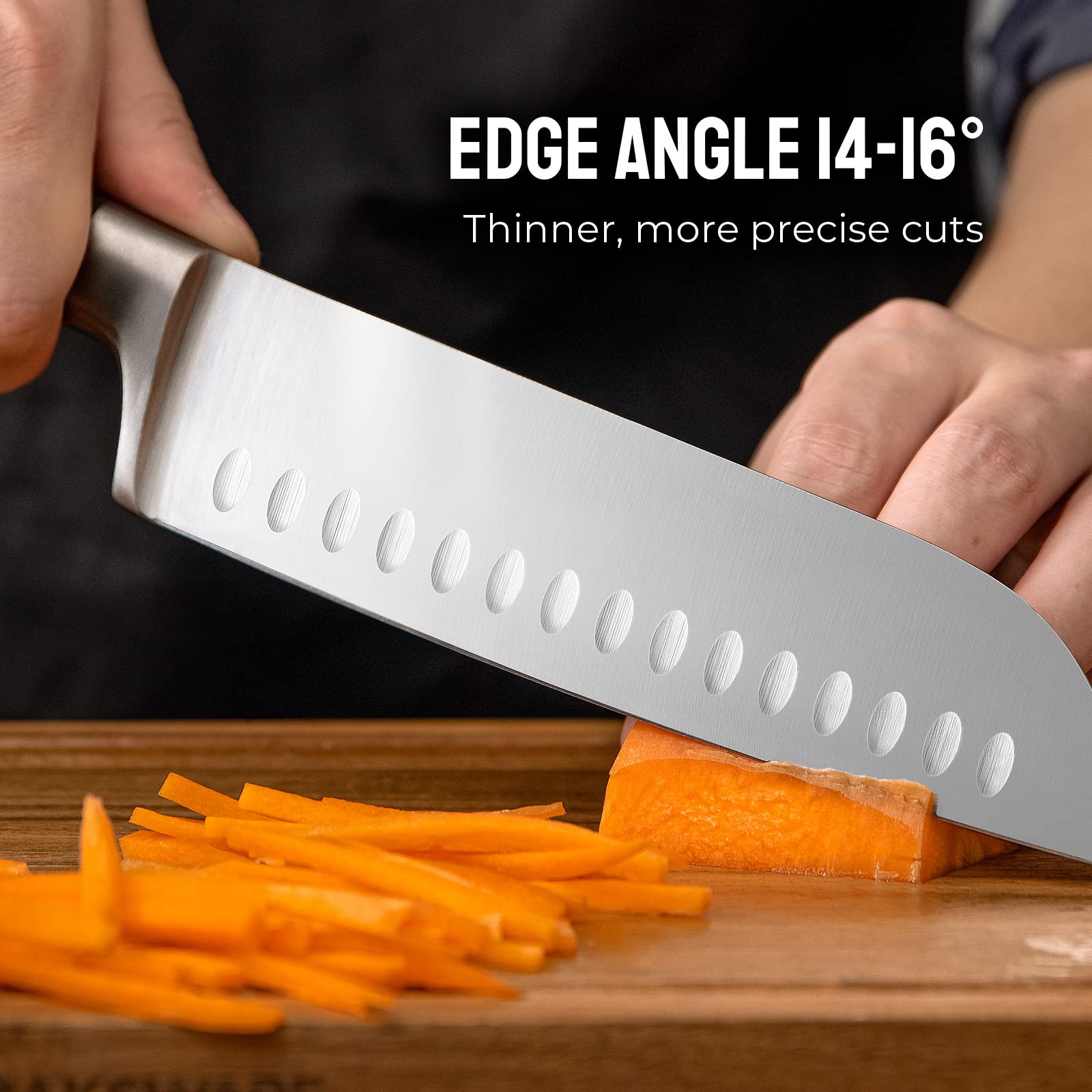 OAKSWARE 7" Santoku Knife, Razor Sharp Kitchen Cutting Chopping Chef Knife, Professional High Carbon German Steel Cooking Knife for Meat, Vegetables, and Fruits