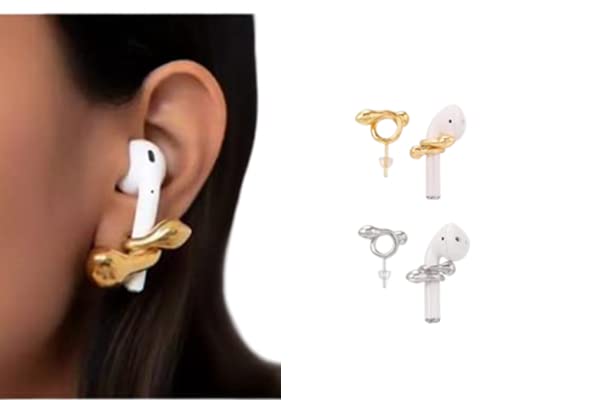 Anti-lost INS style snake earrings 925 silver hypoallergenic wireless earphone holder, suitable for Airpods 1/2/3 (Silver)