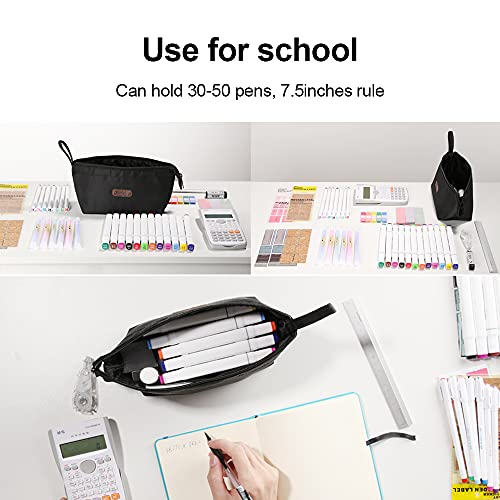 Gutliebe Pencil Case Multifunctional Pen Bag Pouch Pen Marker Case Pouch Bag Holder Small Cute Capacity for High Middle Primary School Student Teen Boy Portable (Black)