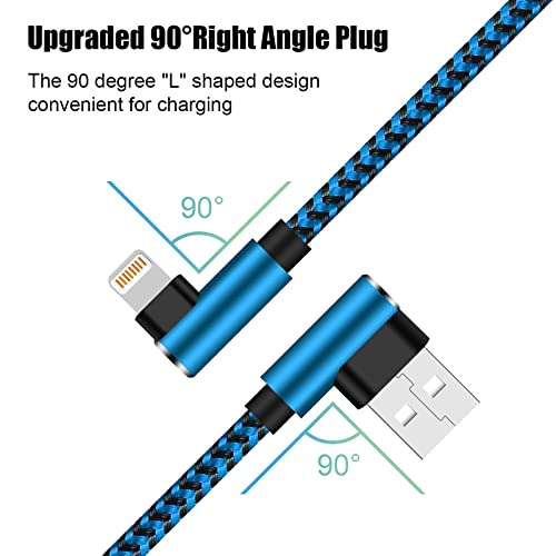 finekeep iPhone Charger Cable 10FT 3 Pack 90 Degree Lightning Cable MFi Certified Nylon Braided Right Angled Lightning Charging Cable for iPhone 12/11/11 Pro/XS Max/XR/X/8/7/6 (Blue Black)