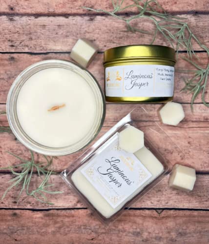 Woodwick Candle, Luminous Jasper, Beeswax Candle, Jasmine, Amber Musk, Organic Candle, Aromatherapy, Scented Candle, Opulent Brilliance 8 oz