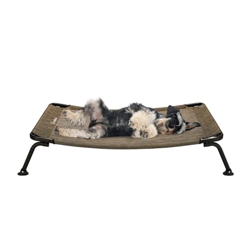 Veehoo Curved Cooling Elevated Dog Bed, Black Frame Outdoor Raised Dog Cot, Chew Proof Pet Bed with Washable & Breathable Textilene Mesh, Non-Slip Feet for Indoor & Outdoor, Medium, Brown, CWC2303A