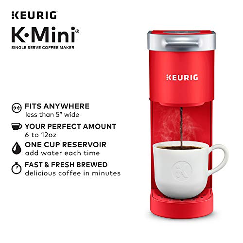 Keurig K-Mini Coffee Maker, Single Serve K-Cup Pod Coffee Brewer, 6 to 12 oz. Brew Sizes, Poppy Red (Renewed)