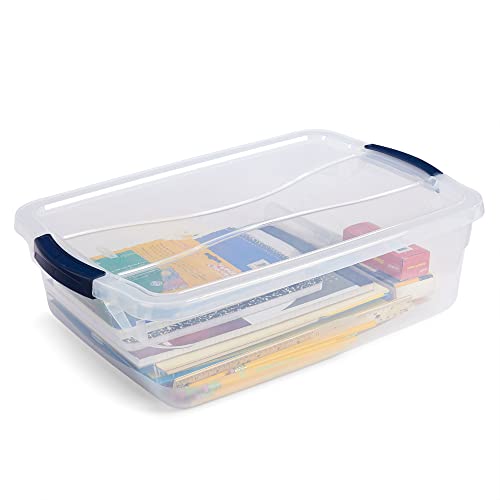 Rubbermaid Cleverstore Home Office Organization 16 Quart Latching Stackable Plastic Storage Tote Container with Lid, Clear (12 Pack)