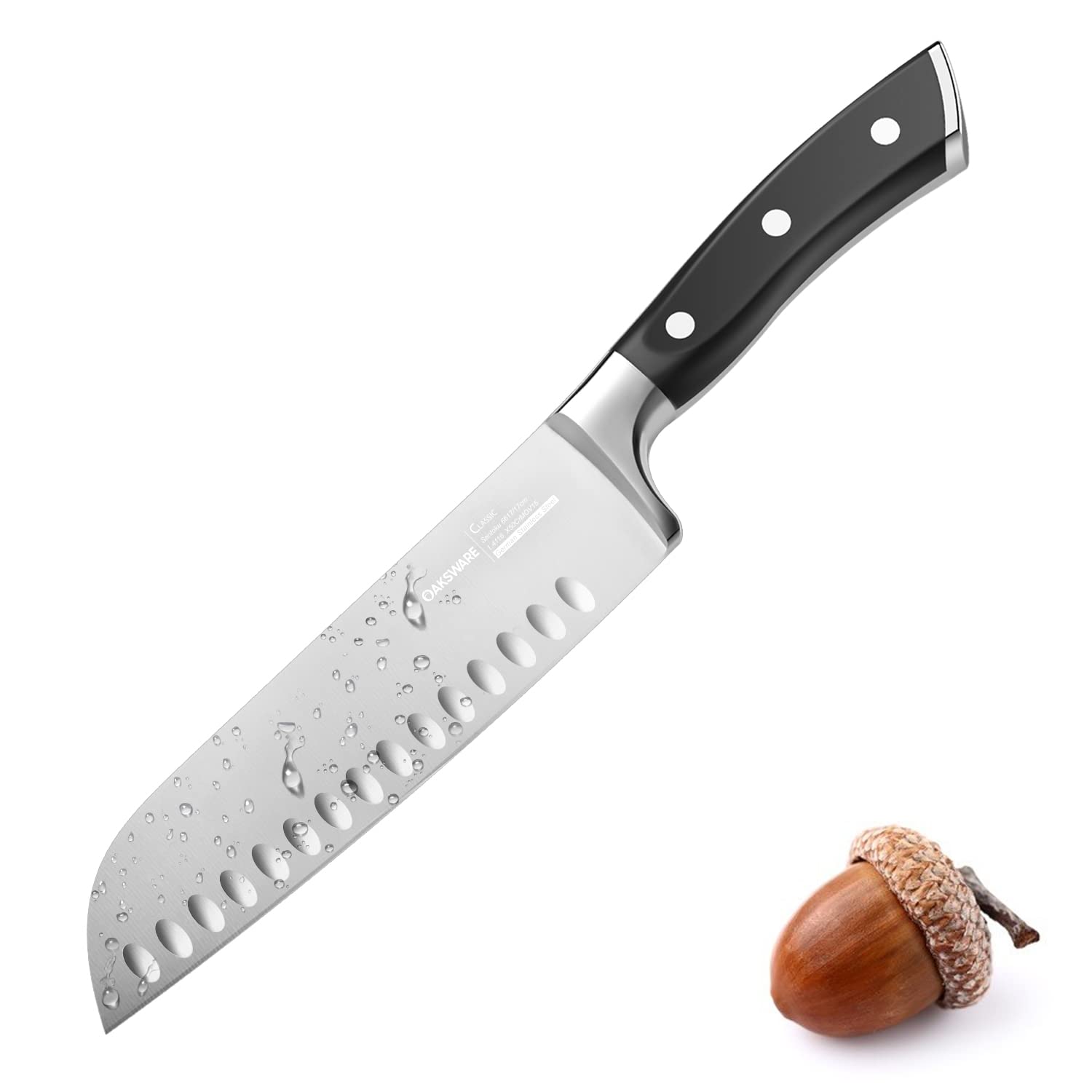 OAKSWARE 7" Santoku Knife, Razor Sharp Kitchen Cutting Chopping Chef Knife, Professional High Carbon German Steel Cooking Knife for Meat, Vegetables, and Fruits