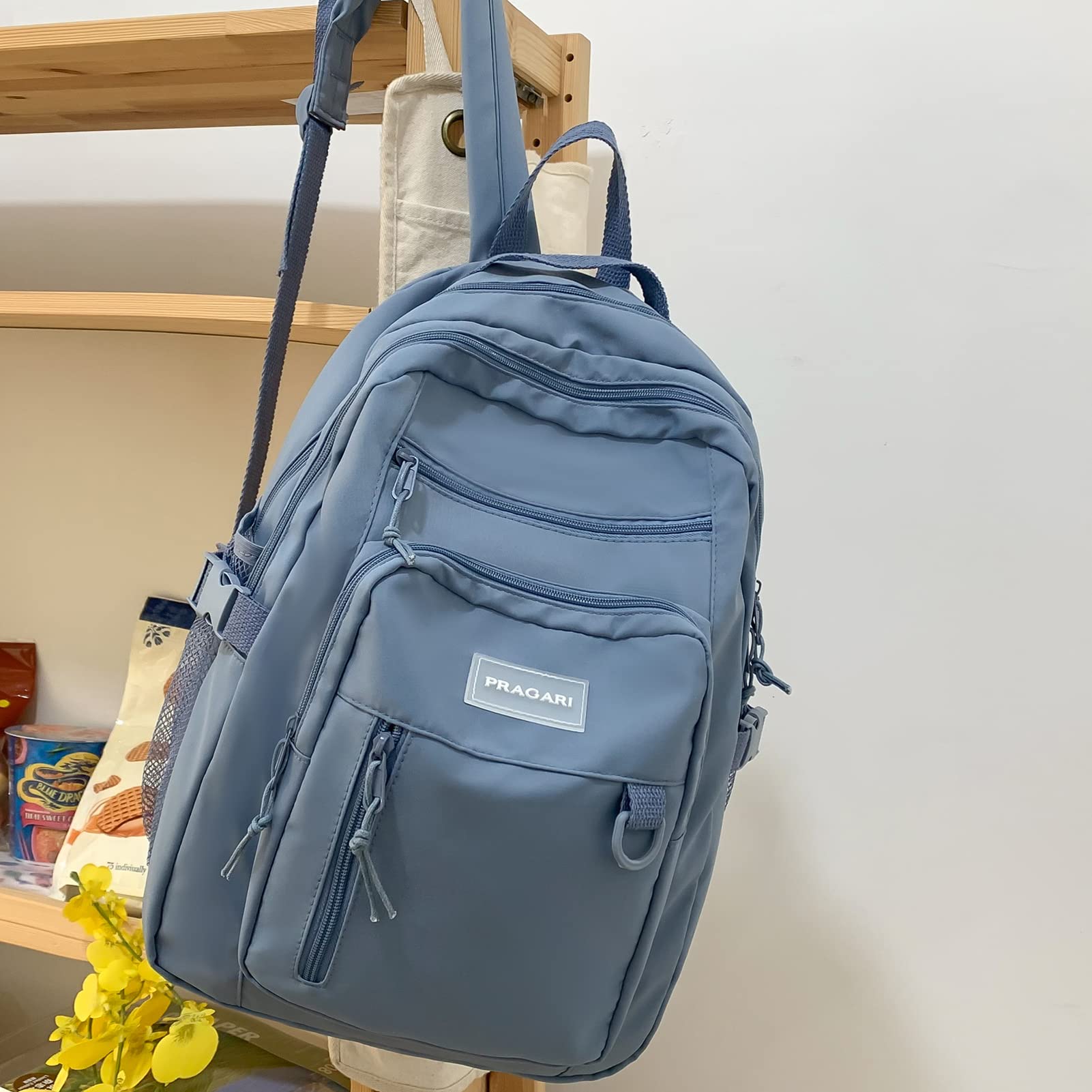 PRAGARI Kids Backpack for School Cute Aesthetic Blue Backpack Girls Student Bookbag Women Travel Lightweight Book Bag