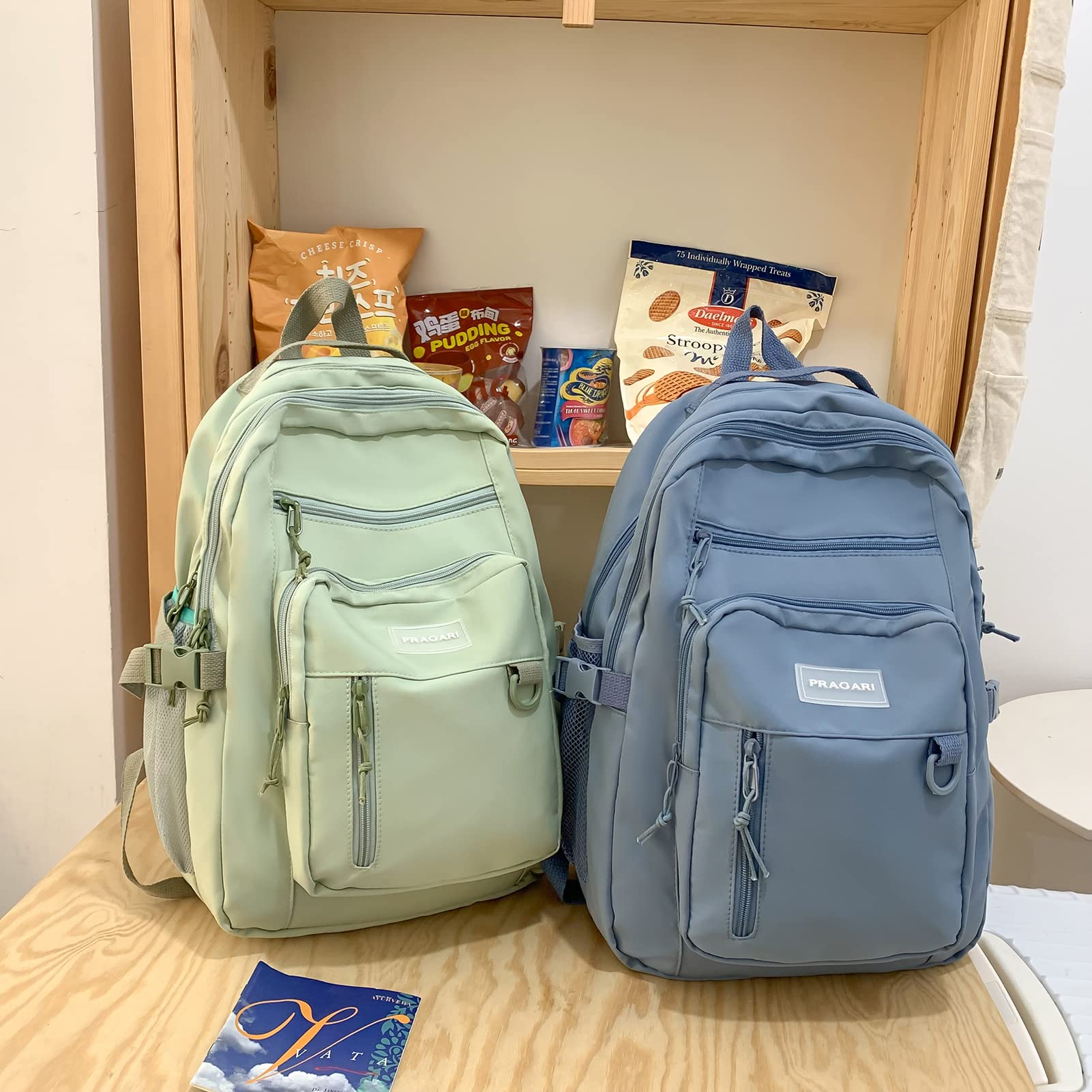PRAGARI Kids Backpack for School Cute Aesthetic Blue Backpack Girls Student Bookbag Women Travel Lightweight Book Bag