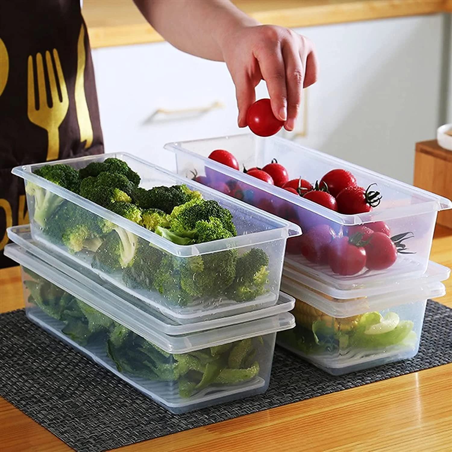 Xiran Refrigerator Boxes, Fridge Containers Boxes - Pack of 6 - Fridge Storage Set, Fridge Storage Basket for Fish, Meat, Vegetable, Fruits (1500ML Set of 6 Piece)