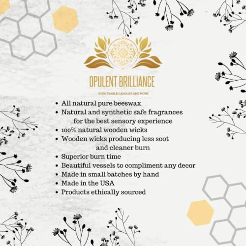 Woodwick Candle, Luminous Jasper, Beeswax Candle, Jasmine, Amber Musk, Organic Candle, Aromatherapy, Scented Candle, Opulent Brilliance 8 oz