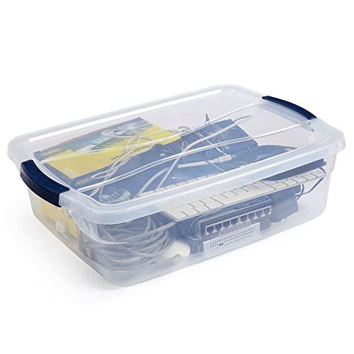 Rubbermaid Cleverstore Home Office Organization 16 Quart Latching Stackable Plastic Storage Tote Container with Lid, Clear (12 Pack)
