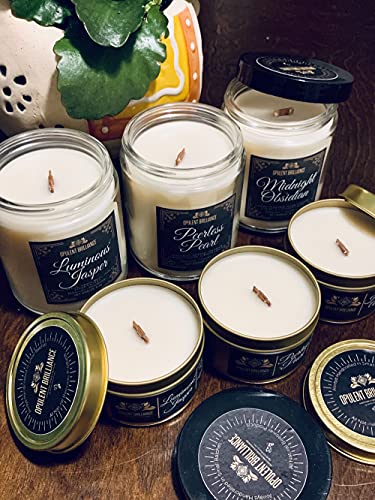 Woodwick Candle, Luminous Jasper, Beeswax Candle, Jasmine, Amber Musk, Organic Candle, Aromatherapy, Scented Candle, Opulent Brilliance 8 oz