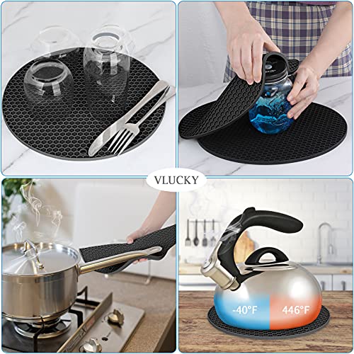 VLUCKY 2 Pack Silicone Trivet Mats, 11.8" Inch Diameter, Heat Resistant Trivet, Durable & Flexible Hot Pot Holder Hot Pads, Microwave Mat, Drying Mat, Non-Slip Jar Opener, Utensil Rest (Black)