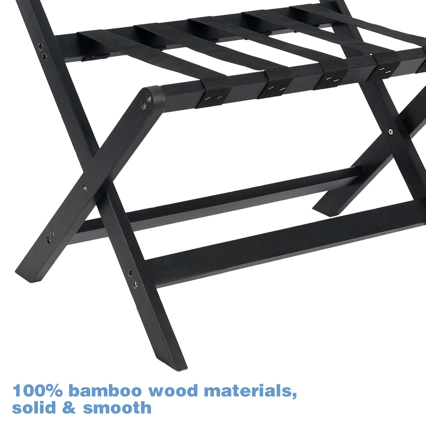 ALAPUR Bamboo Luggage Rack for Guest Room, Folding Luggage Holder with Storage Shelf , Suitcase Stand for Bedroom,Guest Room,Hotel,Black