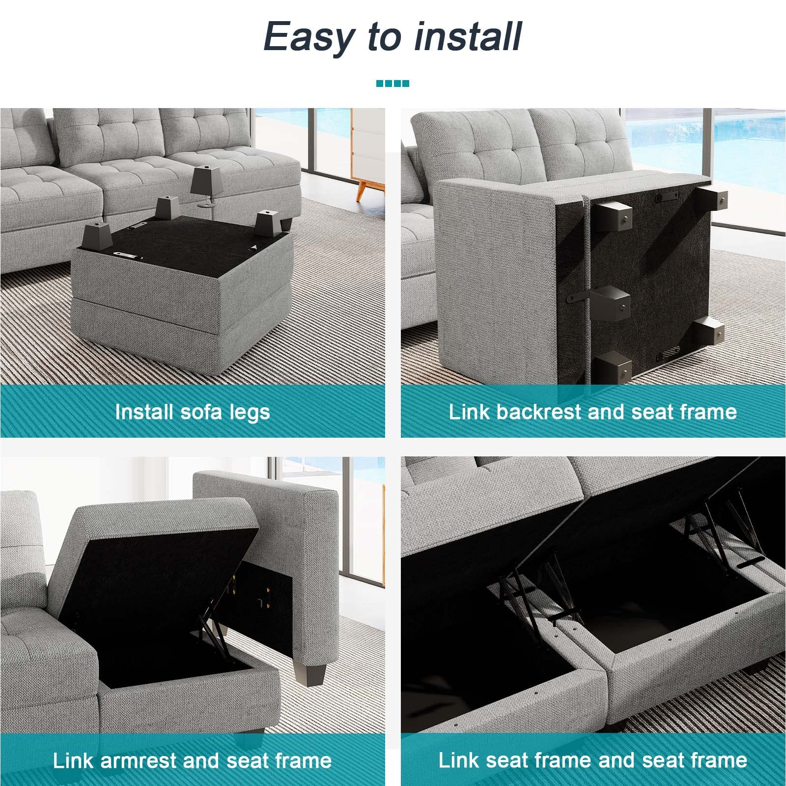 Belffin Armrest Module for Modular Sectional Sofa Couch Side Armrest for Sectional Modular Sofa Fabric Light Grey