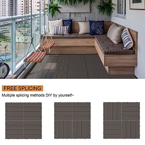 Goovilla Wood Plastic Composite Interlocking Patio Deck Tiles 9 Pack (9 sq. ft), 12"x12" Waterproof Indoor Outdoor Flooring All Weather Use, Balcony Floor Covering Tile, Decking Tiles, Dark Coffee