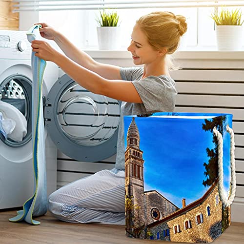 Inhomer Laundry Hamper Church Collapsible Laundry Baskets Firm Washing Bin Clothes Storage Organization for Bathroom Bedroom Dorm