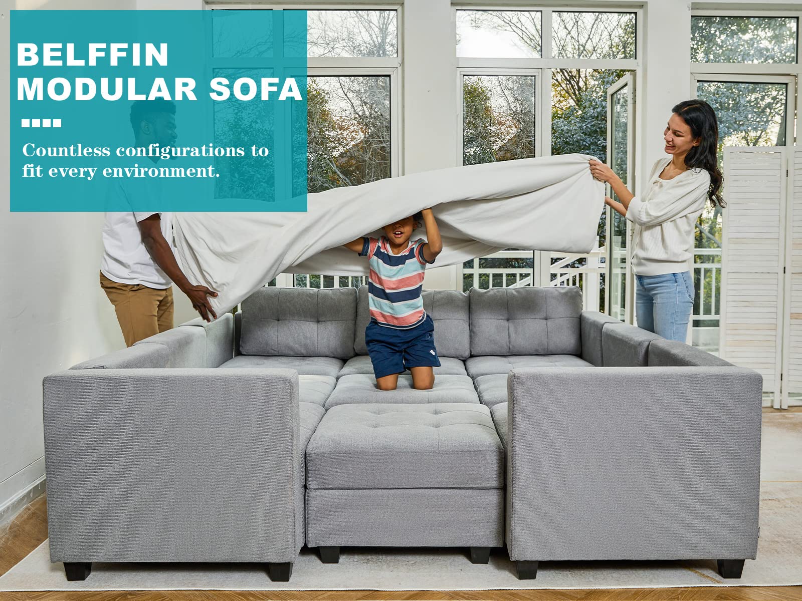 Belffin Armrest Module for Modular Sectional Sofa Couch Side Armrest for Sectional Modular Sofa Fabric Light Grey