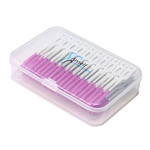 An-self 160PCS Interdental Brushes Ultra Tight Bristles Tooth Interdental Cleaners Silicone Toothpick Brush Disposable Teeth Soft Picks, 160 Count (Pack of 1), Purple