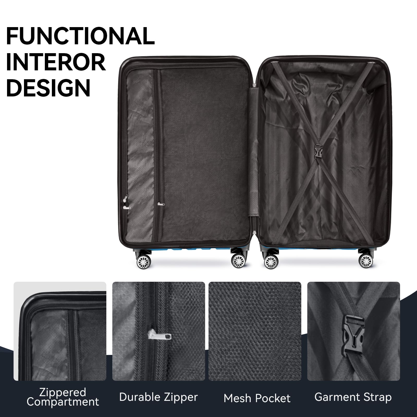 Strenforce Suitcase Set, Lightweight 3 Piece Luggage Set, ABS, Spinner Wheels, TSA Lock, Lake Blue, 20/24/28 inch