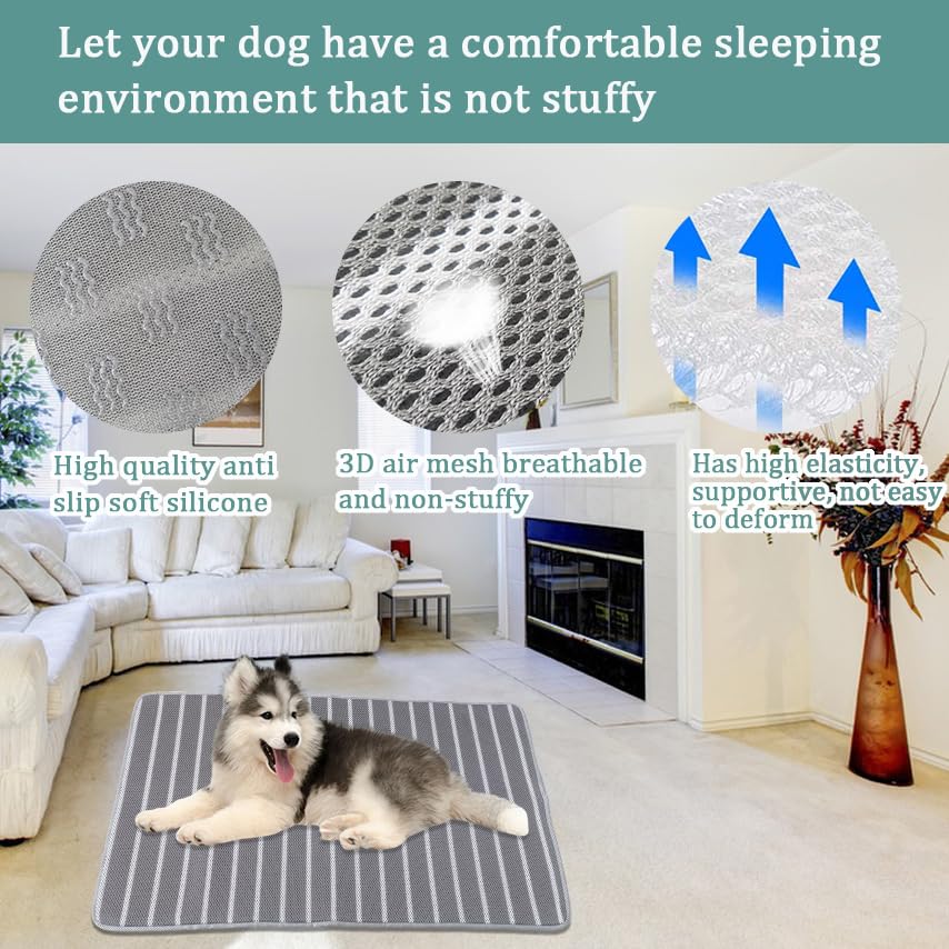 REEZEIVI Breathable Dog Crate mat with Anti-Slip Bottom,3D air mesh Pet Crate pad,Non-stuffy Dog Sleeping mat Bed,pet mat, Machine Washable Pet Mat for Dog Sleeping (30X19, Sliver Grey Mat)