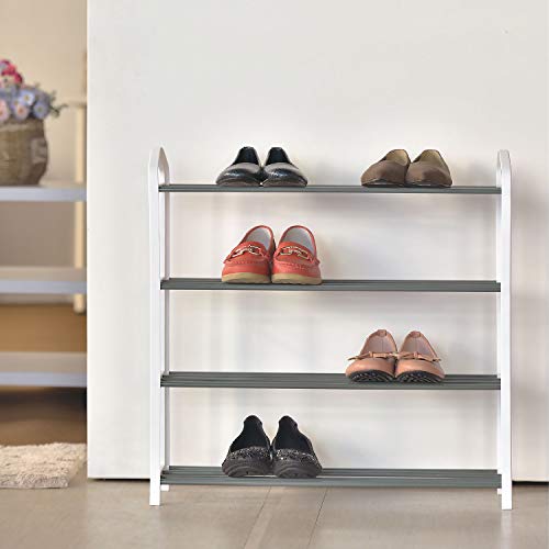 4 Tiers Shoe Rack,12 Pairs Shoe Storage Organizer Shelves for Closet/Entryway/Garage,Space Saving Shoe Shelf,Stackable Freestanding for Room Organization