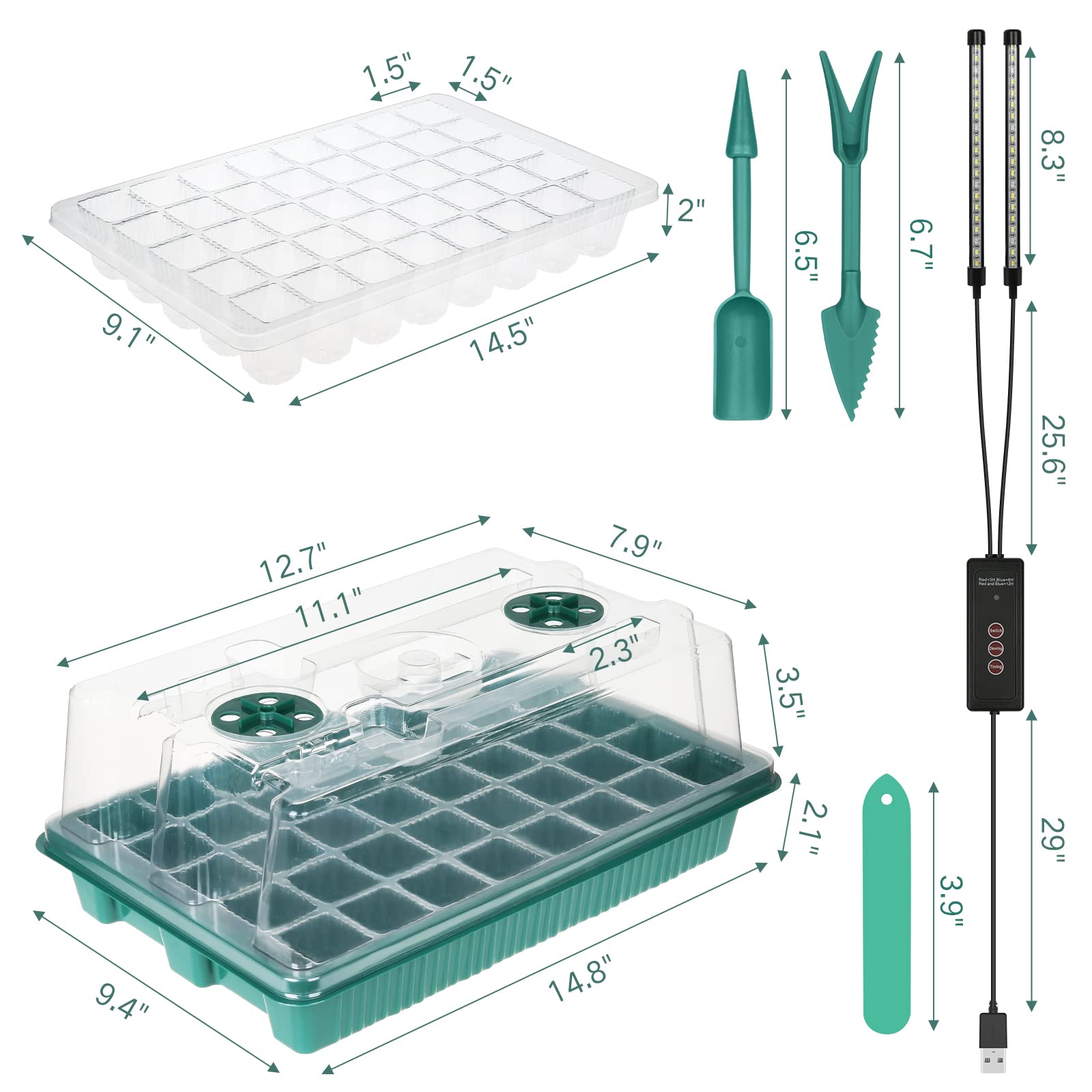 Ganggend 2 Pack 80 Cells Seed Starter Tray Kit with 4 Grow Lights, Humidity Dome Plant Seedling Starter Kit Indoor Mini Greenhouse for Herb Seeds Growing Starting Garden Plant Growing