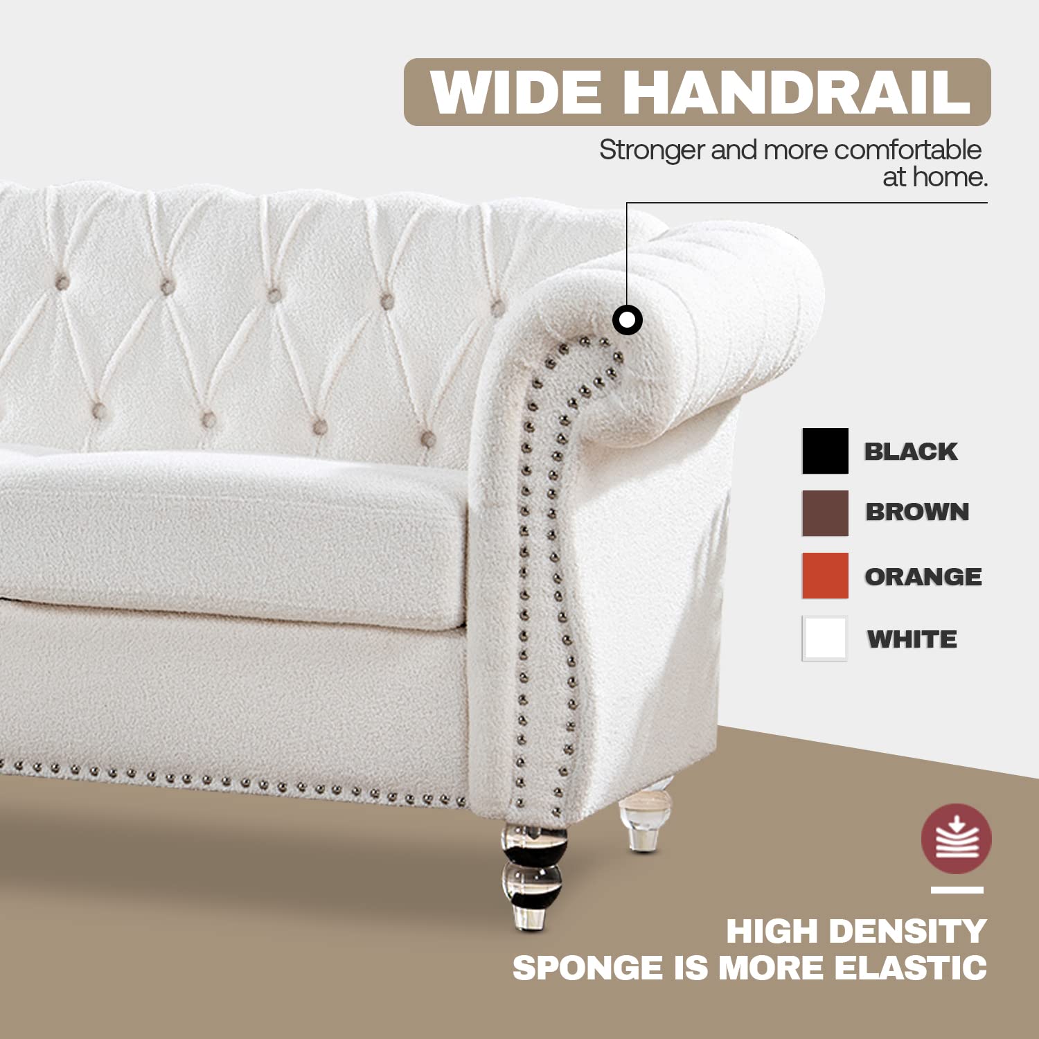 Vaztrlus White Velvet Couches for Living Room 3-Seater Chesterfield Sofa Tufted Sofa Furniture Couch Nailhead Upholstered Couches Minimalis Light Luxury Easy to Assemble