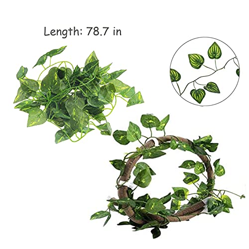 kathson Bearded Dragon Hammock Reptile Hideout Wooden Bridge Jungle Climber Vines Flexible Reptile Leaves with Suction Cups Reptile Habitat Decor for Chameleon, Lizards, Gecko, Snakes Climbing Hiding