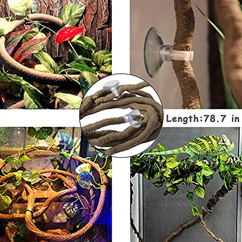 kathson Bearded Dragon Hammock Reptile Hideout Wooden Bridge Jungle Climber Vines Flexible Reptile Leaves with Suction Cups Reptile Habitat Decor for Chameleon, Lizards, Gecko, Snakes Climbing Hiding