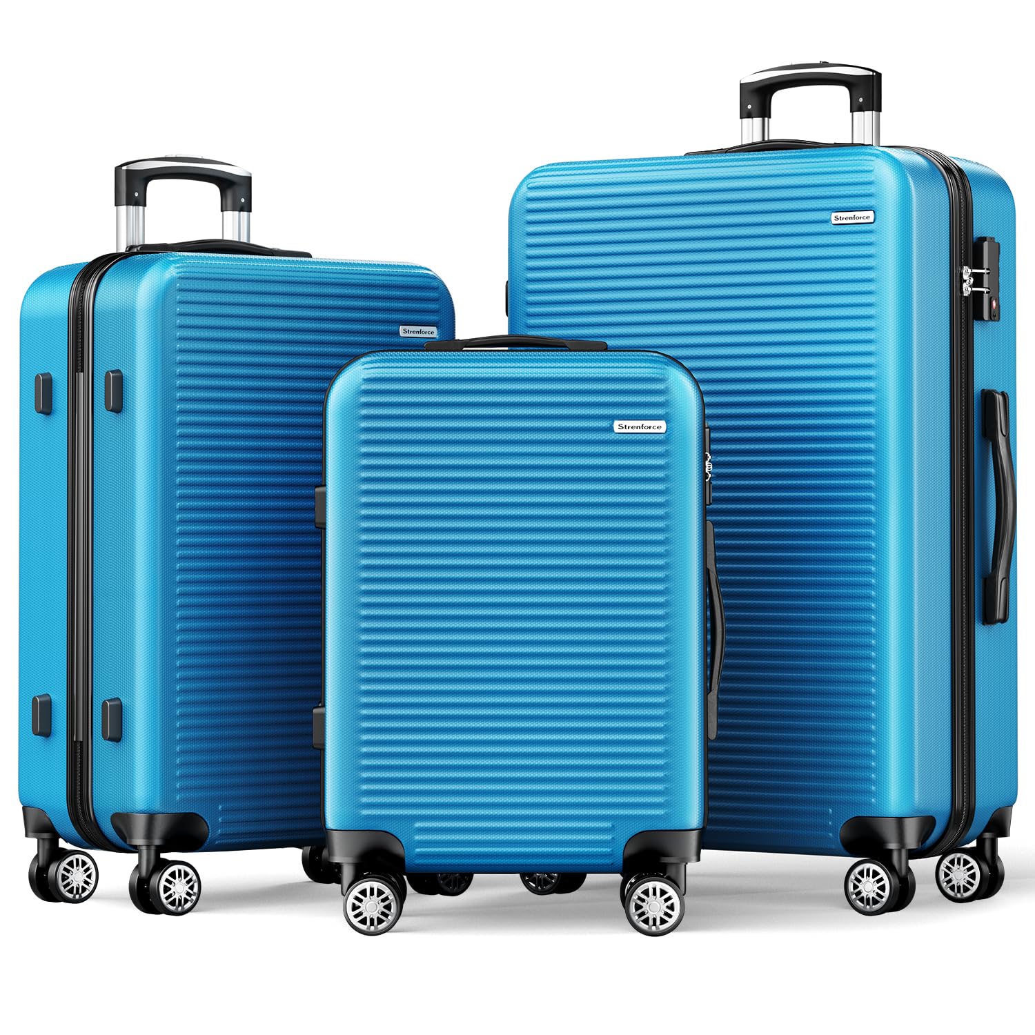 Strenforce Suitcase Set, Lightweight 3 Piece Luggage Set, ABS, Spinner Wheels, TSA Lock, Lake Blue, 20/24/28 inch