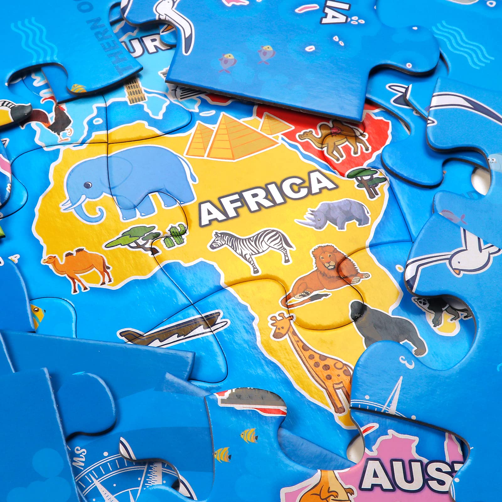 Jumbo Floor Puzzle for Kids,World Map Puzzle Jigsaw Geography Puzzles,48 Piece Globe Atlas Puzzle with Continents,United States Puzzle for Ages 3-5,Preschool Learning Toys Gift for 4-8 Years Old