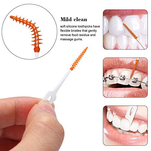 An-self 160PCS Interdental Brushes Ultra Tight Bristles Tooth Interdental Cleaners Silicone Toothpick Brush Disposable Teeth Soft Picks, 160 Count (Pack of 1), Purple