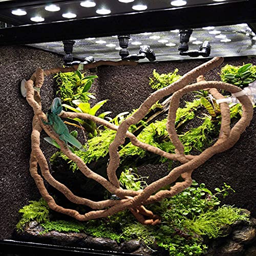 kathson Bearded Dragon Hammock Reptile Hideout Wooden Bridge Jungle Climber Vines Flexible Reptile Leaves with Suction Cups Reptile Habitat Decor for Chameleon, Lizards, Gecko, Snakes Climbing Hiding