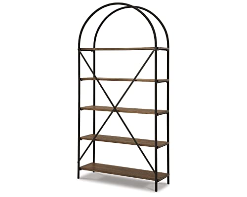 Signature Design by Ashley Galtbury Mixed Media Modern 5 Shelf Bookcase, Brown & Black