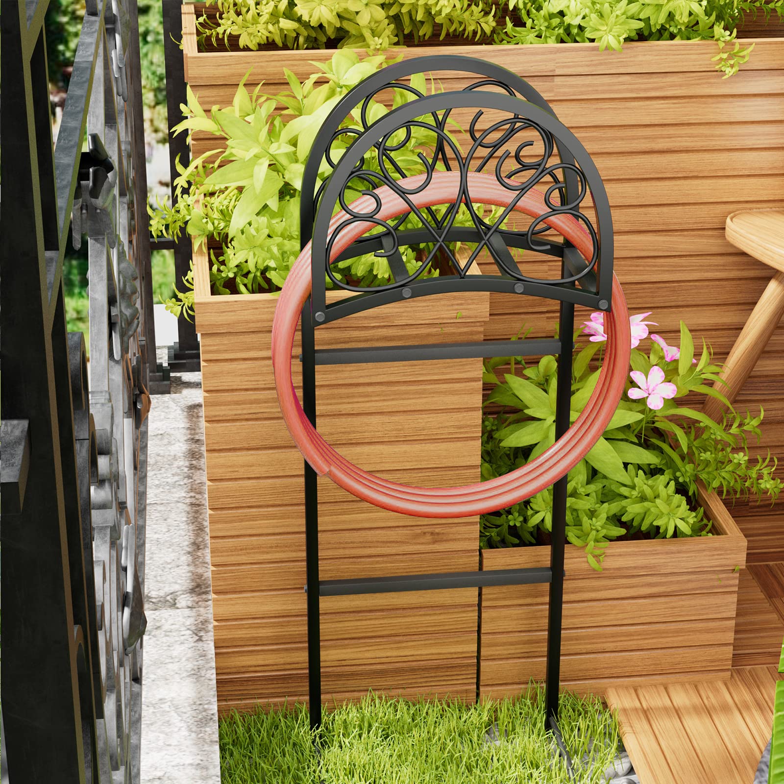 Dosker Heavy Duty Garden Hose Reel Storage Rack - Metal Standing Hose Holder for Expandable, Pocket, Magic, Flexible Hoses in Backyard