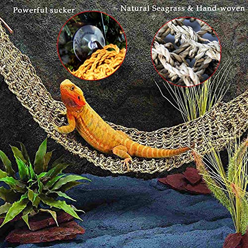 kathson Bearded Dragon Hammock Reptile Hideout Wooden Bridge Jungle Climber Vines Flexible Reptile Leaves with Suction Cups Reptile Habitat Decor for Chameleon, Lizards, Gecko, Snakes Climbing Hiding