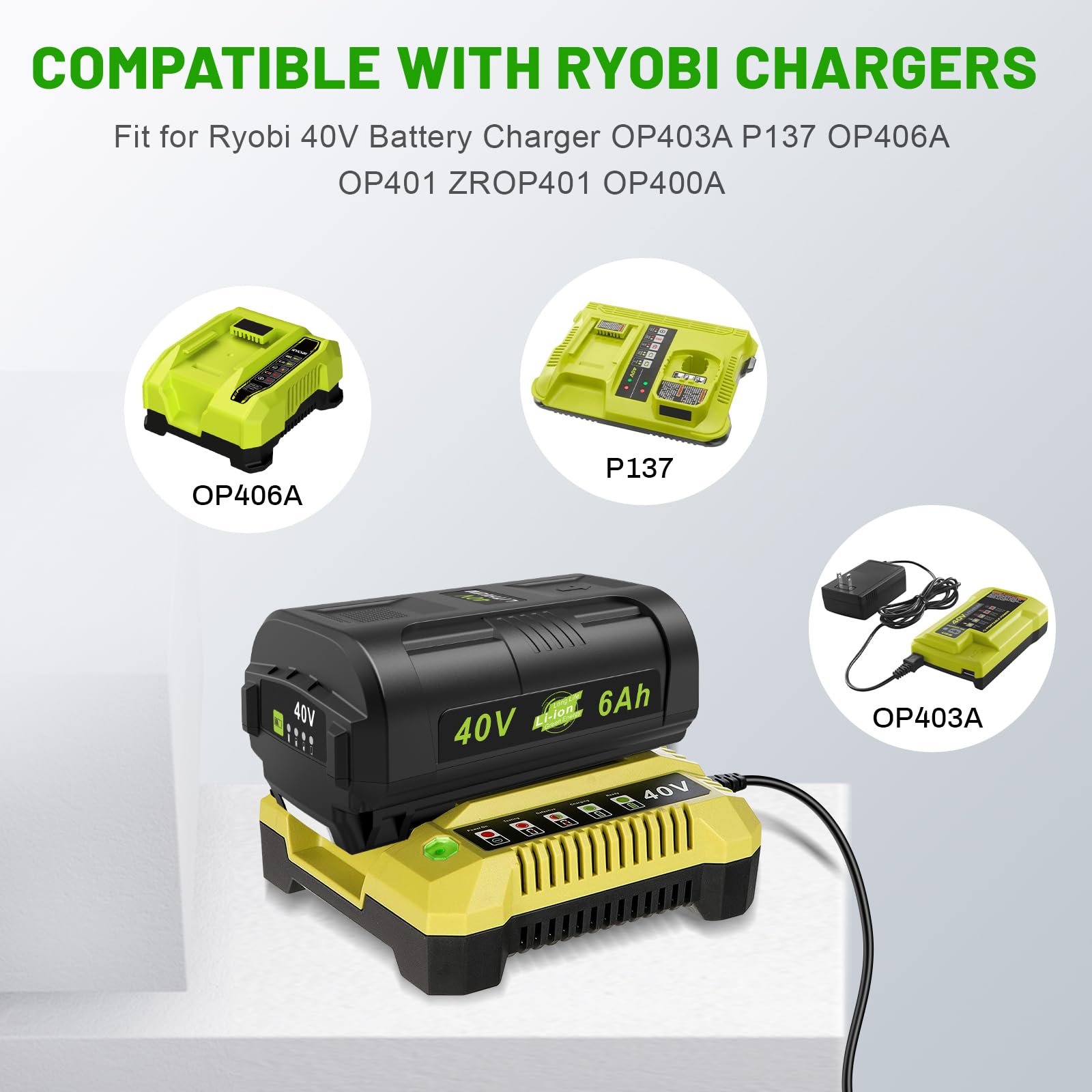 ARyee 40V 6.0Ah OP4050A Replacement for Ryobi 40V Lithium Battery OP4040 OP4015 OP4026 OP40201 OP40261 OP4030 OP40301 OP40401 OP40501 OP40601 Cordless Power Tool