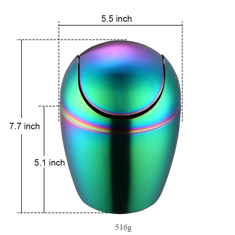 Buyer Star Mini Desktop Trash Can with Swing Lid 18/10 Stainless Steel Counter Top Garbage Bin Egg Shaped Metal Waste Bin (Rainbow, 0.4 Gallon)