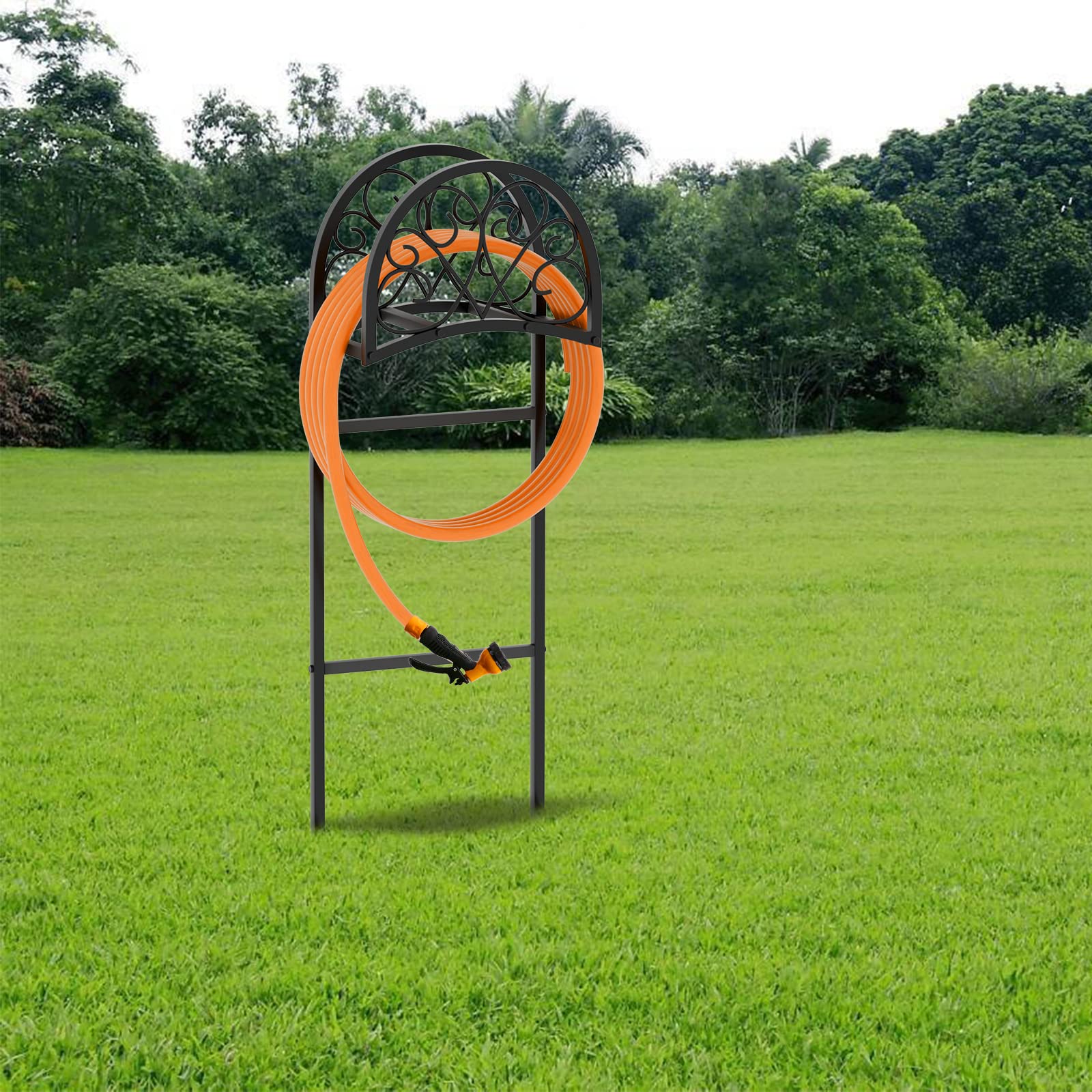 Dosker Heavy Duty Garden Hose Reel Storage Rack - Metal Standing Hose Holder for Expandable, Pocket, Magic, Flexible Hoses in Backyard
