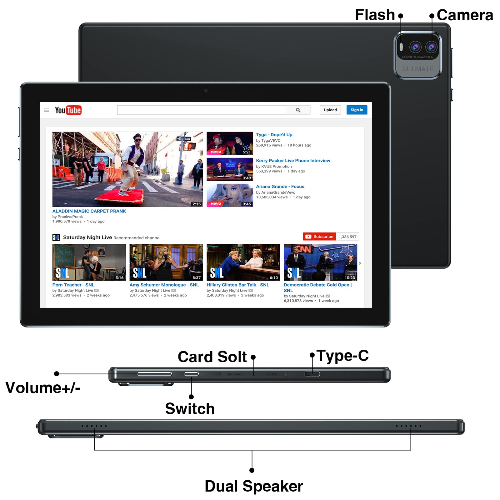 NOVOJOY NVCP20Pro 10.1-inch 1280x800 IPS HD Touchscreen Tablet with 4GB RAM, 128GB ROM, Bluetooth Keyboard, Mouse, and Protective Cover - Black