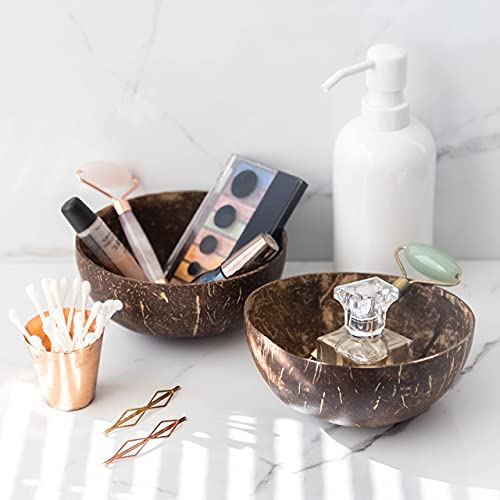 NaturalX Premium Coconut Bowls with Spoons (Set of 4) | Made from 100% Coconut Shell | Organic, Handmade, Vegan, Natural, Bamboo, Wooden, Eco Friendly, Reusable Bowl for Breakfast, Serving, Party