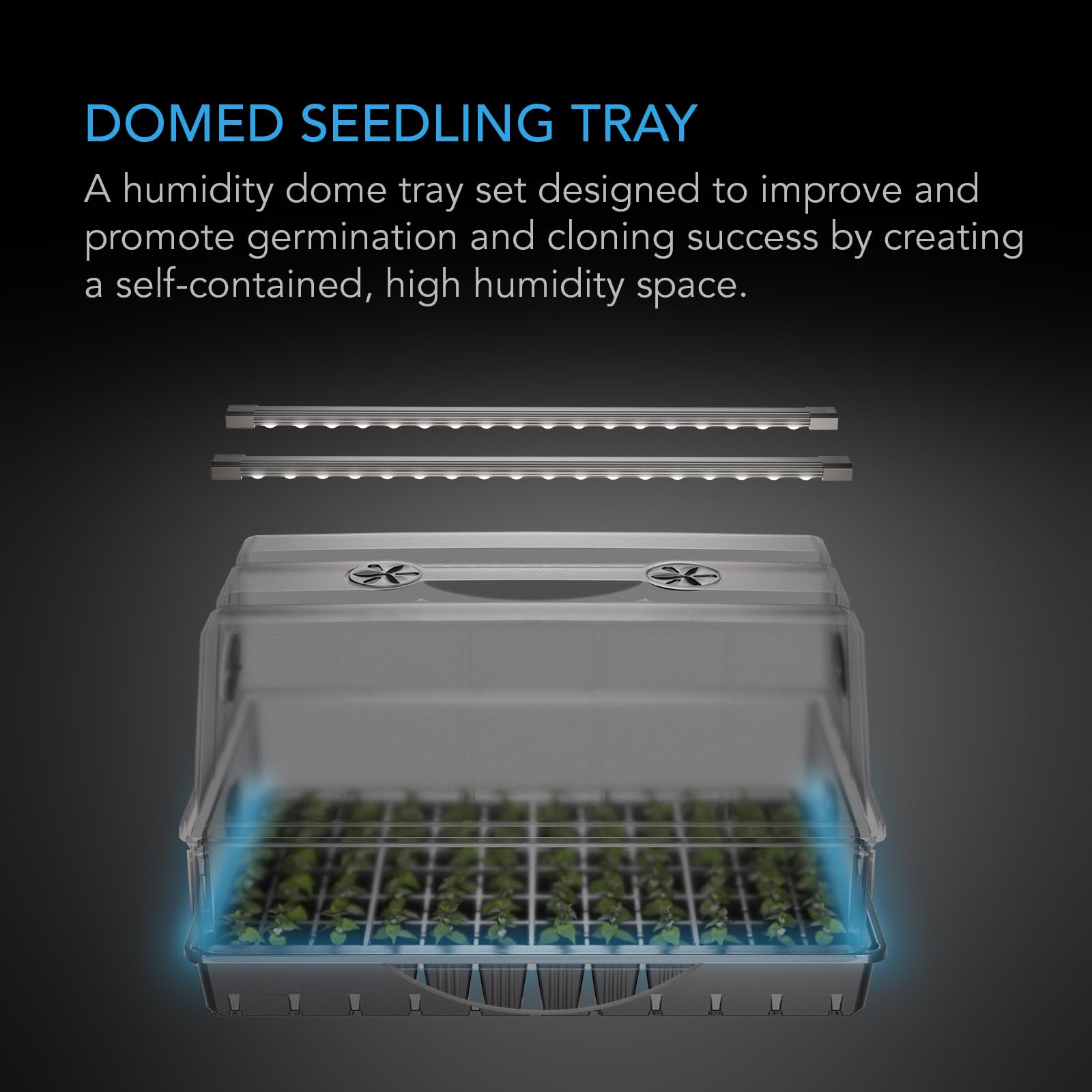 AC Infinity Heavy Duty 3mm Thick Humidity Dome with Height Extension, Germination Kit with LED Grow Light Bars, Sturdy Drip Tray, 6x12 Cell Tray for Indoor Gardening, Seed Starting, Cloning Plants